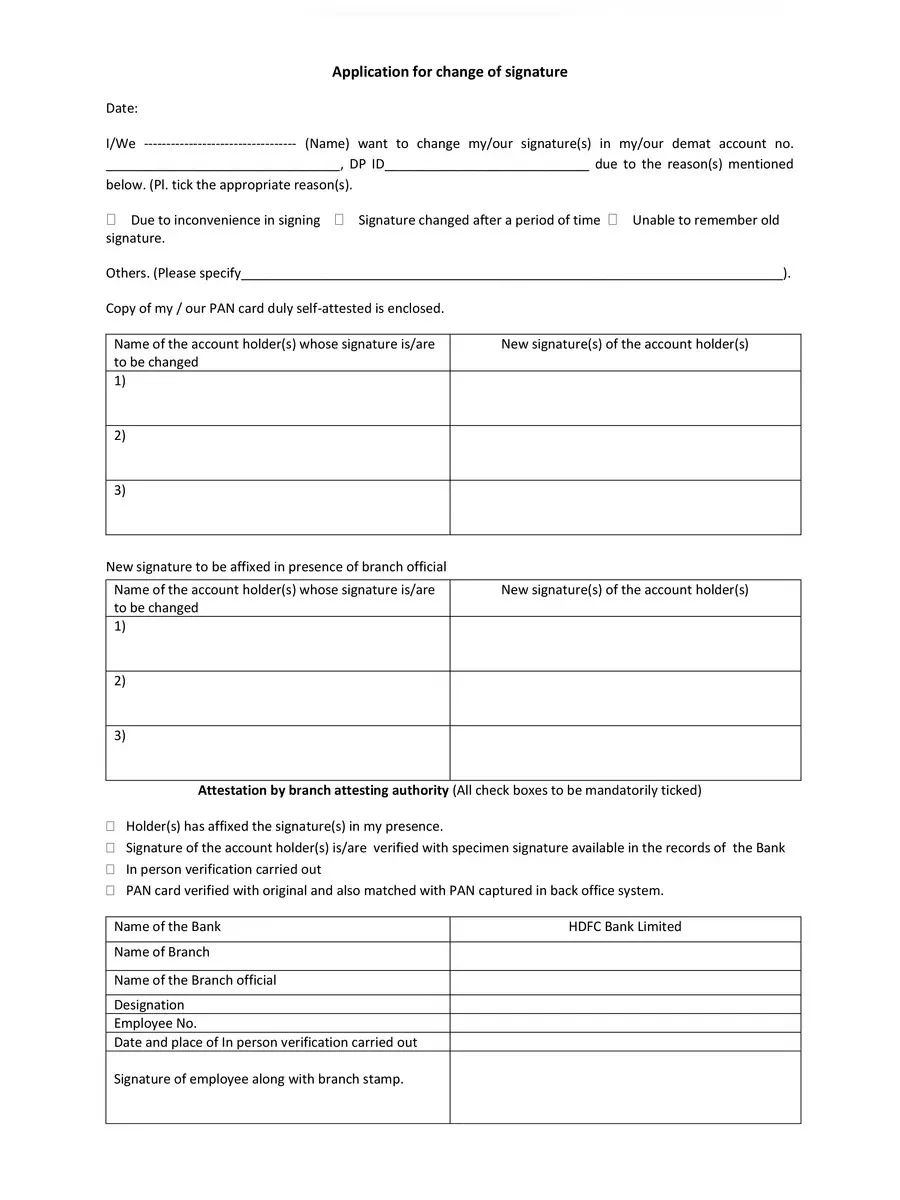 HDFC Bank Signature Verification Form - 1PDF